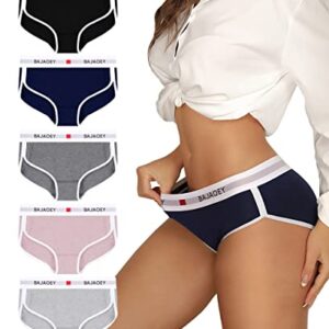 BAJAOEY Women's Cotton Underwear Moisture Wicking Breathable Cheeky Panties for Women Soft Comfy Ladies Bikini 5 Pack S-XL