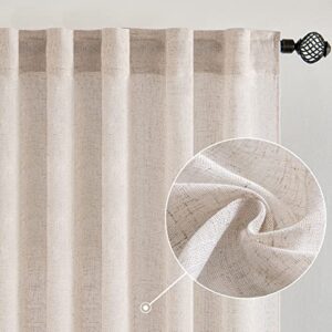 miulee natural white linen curtains 84 inch long for bedroom living room, soft thick linen textured window drapes semi sheer light filtering rod pocket back tab neutral farmhouse cream ivory 2 panels