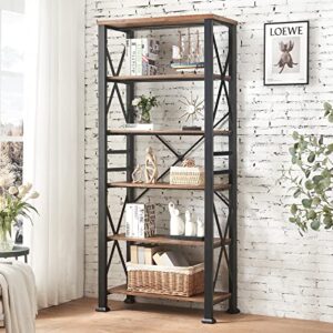 hombazaar bookshelf, 6-tier industrial bookshelves, wood and metal bookcase,free standing storage small modern bookshelf for living room, bedroom and home office，brown