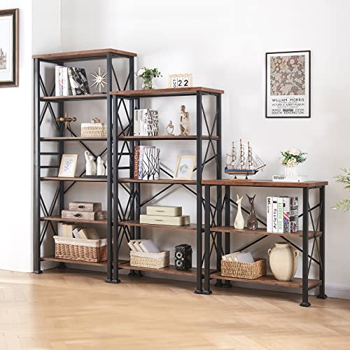 HOMBAZAAR Bookshelf, 6-Tier Industrial Bookshelves, Wood and Metal Bookcase,Free Standing Storage Small Modern Bookshelf for Living Room, Bedroom and Home Office，Brown