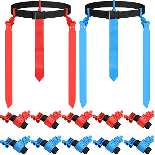 Hungdao 12 Players Flag Football Belts and Flags Set Adjustable Football Belt for Kids Teens Adult Indoor Outdoor Training (Red, Blue)