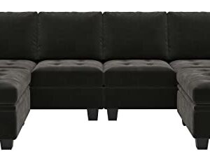 Belffin Velvet U Shaped Sectional Sofa Couch with Storage Ottoman Convertibel Sectional Sofa with Reversible Chaises Grey