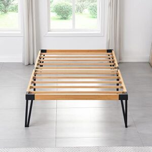 HW COMFORT 14 Inch Twin Solid Bamboo and Metal Platform Bed Frame/Bamboo Wood Slat Support/No Box Spring Needed/Easy Assembly, Natural & Black