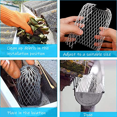 Lyellfe 12 Pack Gutter Strainer, 4 Inch Expandable Gutter Downspout Guards, Aluminum Mesh Gutter Filter Strainer, Stop Blockage Leaves Debris, Fits for 1.7"W - 4"W Holes