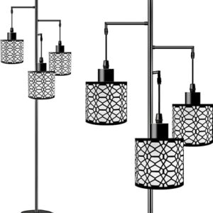 AIGOTEK Dimmable Industrial Floor Lamp with 3-Lights Black Farmhouse Floor Lamps for Living Room, Modern Tall Standing Lamp with Birdcage Shades & Base for Bedroom, Office