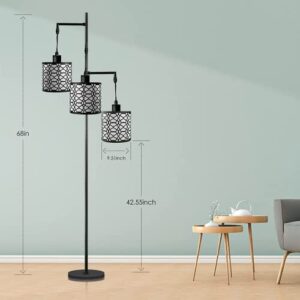 AIGOTEK Dimmable Industrial Floor Lamp with 3-Lights Black Farmhouse Floor Lamps for Living Room, Modern Tall Standing Lamp with Birdcage Shades & Base for Bedroom, Office