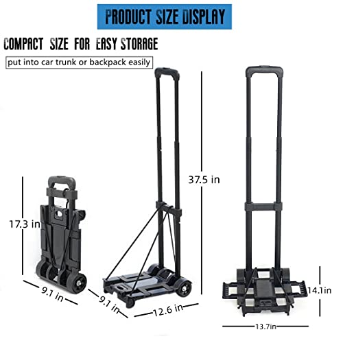 Folding Luggage Cart with Expandable Chassis,2 Wheels Folding Hand Truck Dolly,Collapsible Light Duty Dolly for Moving Shopping Travel Office Use,50lbs(Black)