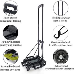 Folding Luggage Cart with Expandable Chassis,2 Wheels Folding Hand Truck Dolly,Collapsible Light Duty Dolly for Moving Shopping Travel Office Use,50lbs(Black)