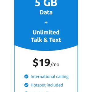 Tello Mobile Phone Plan | $19/Month - Unlimited Talk & Text + 5GB | Bring Your Own Phone Kit | 3 in 1 SIM Card Included | Nation-Wide 4G LTE/5G Coverage