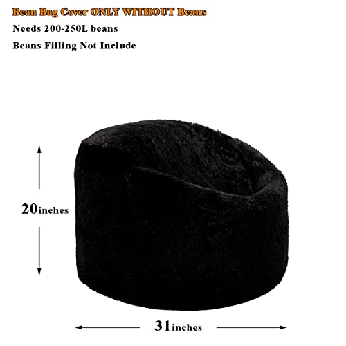 Bean Bag Chairs Cover (No Filler) Soft Washable Plush Fiber Adult Beanbag Chair Fuzzy Fur Cover Without Filling (Solid Black Bean Bag Cover)