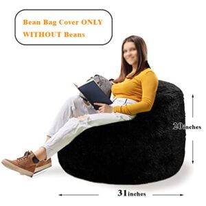 Bean Bag Chairs Cover (No Filler) Soft Washable Plush Fiber Adult Beanbag Chair Fuzzy Fur Cover Without Filling (Solid Black Bean Bag Cover)