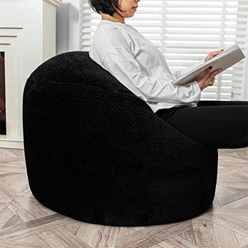 Bean Bag Chairs Cover (No Filler) Soft Washable Plush Fiber Adult Beanbag Chair Fuzzy Fur Cover Without Filling (Solid Black Bean Bag Cover)