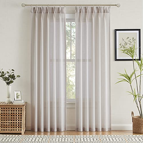 Enactex Linen Textured 84 Inch Pinch Pleat Light Filtering Curtains for Living Room, Semi Sheer Farmhouse Privacy Back Tab Window Treatments for Bedroom 2 Panels, Natural