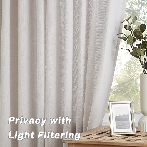 Enactex Linen Textured 84 Inch Pinch Pleat Light Filtering Curtains for Living Room, Semi Sheer Farmhouse Privacy Back Tab Window Treatments for Bedroom 2 Panels, Natural