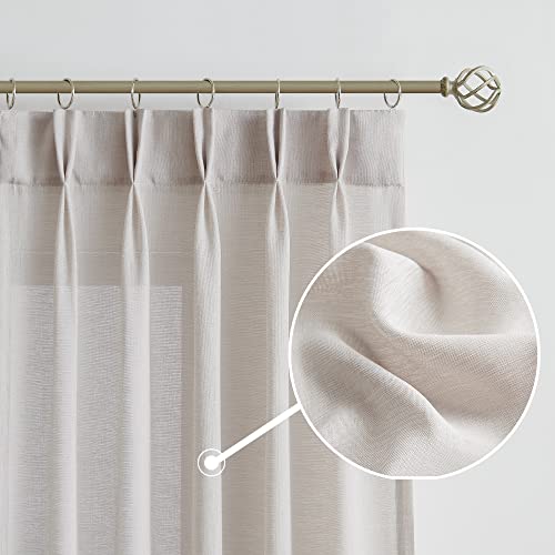 Enactex Linen Textured 84 Inch Pinch Pleat Light Filtering Curtains for Living Room, Semi Sheer Farmhouse Privacy Back Tab Window Treatments for Bedroom 2 Panels, Natural