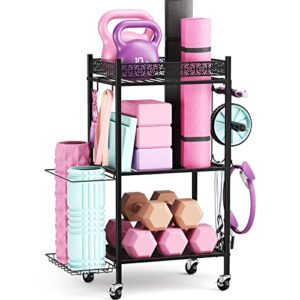 vopeak yoga mat storage rack, home gym storage rack yoga mat holder, workout storage for yoga mat, foam roller, gym organizer gym equipment storage for home exercise and fitness gear (metal)