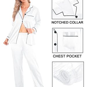 SWOMOG Women's 7 Pcs Silk Satin Pajamas Set Long Sleeve Button Down Sleepwear Cami Shorts Pjs Set with Eye Mask (as1, alpha, x_l, regular, regular, White)