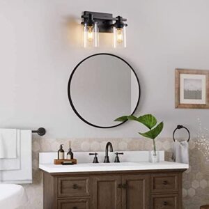 2 Light Bathroom Vanity Light, Modern Matte Black Bathroom Vanity Light Fixtures with Clear Glass Shade, Vintage Wall Sconces Lighting, Modern Bath Wall Mounted Lights for Bathroom Over Mirror