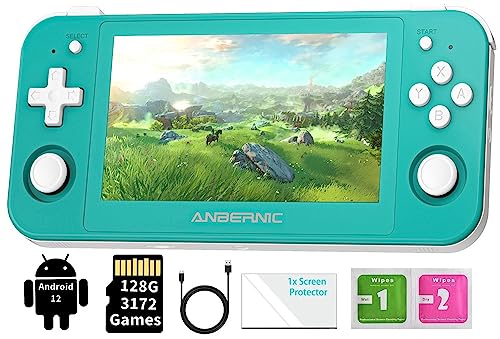 RG505 Handheld Game Console, Android 12 System Unisoc Tiger T618 CPU 4.95 Inch OLED Touch Screen With 128G TF Card 3172 Games Support 5G WIFI 5.0 Bluetooth (Turquoise)