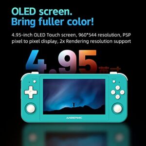 RG505 Handheld Game Console, Android 12 System Unisoc Tiger T618 CPU 4.95 Inch OLED Touch Screen With 128G TF Card 3172 Games Support 5G WIFI 5.0 Bluetooth (Turquoise)