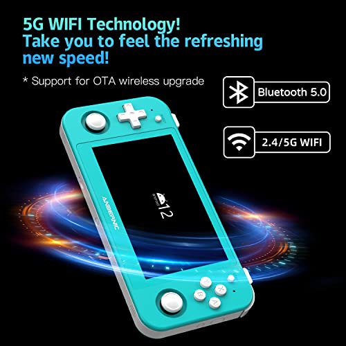 RG505 Handheld Game Console, Android 12 System Unisoc Tiger T618 CPU 4.95 Inch OLED Touch Screen With 128G TF Card 3172 Games Support 5G WIFI 5.0 Bluetooth (Turquoise)