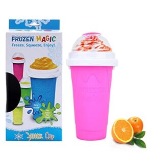 Kahopy Slushie Maker Cup, Magic Quick Frozen Slushy Maker Smoothies Cup Squeeze Cup Double Layer Cooling Cup, Homemade Slushie Cup Ice Cream Maker for Kids (Silicone, Rose Pink)