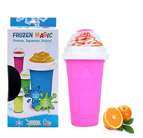 Kahopy Slushie Maker Cup, Magic Quick Frozen Slushy Maker Smoothies Cup Squeeze Cup Double Layer Cooling Cup, Homemade Slushie Cup Ice Cream Maker for Kids (Silicone, Rose Pink)