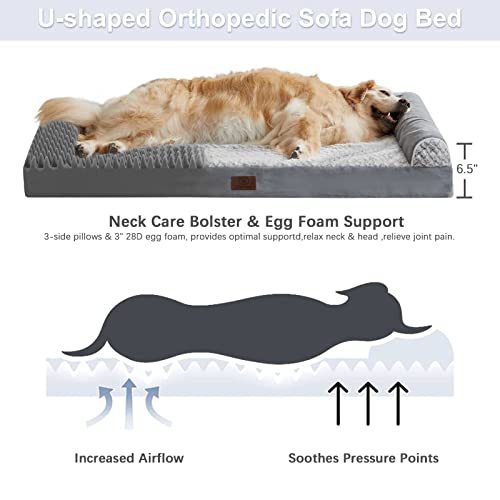 WNPETHOME Dog Beds for Large Dogs, Orthopedic Sofa Dog Bed Mat Pillow with Removable Waterproof Cover, Egg-Foam Dog Crate Bed for Medium Large Dogs