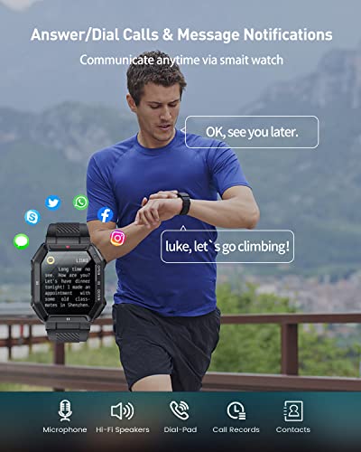 PODOEIL Military Smart Watches for Men with Text and Call, Smart Watch for Android iPhone iOS Compatible Smartwatch for Men with Heart Rate Sleep Monitor, 1.85" Outdoor Sports Rugged Fitness Watch