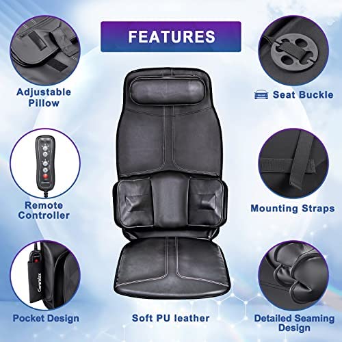 Back-Massager with Compaction and Vibration, Height-Adjustable Seat Massager, Massage Chair Pad for Neck Back Waist Hip, Chair Massager Cushion Helps Relieve Pain, Office or Home Use, Soft Leather