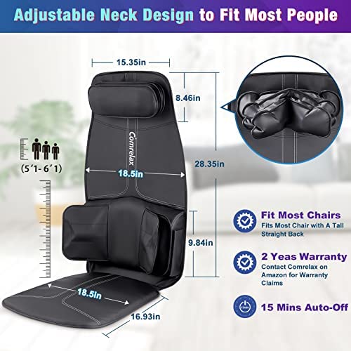 Back-Massager with Compaction and Vibration, Height-Adjustable Seat Massager, Massage Chair Pad for Neck Back Waist Hip, Chair Massager Cushion Helps Relieve Pain, Office or Home Use, Soft Leather