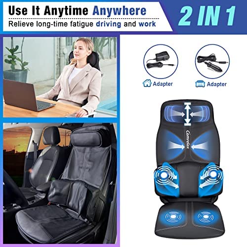 Back-Massager with Compaction and Vibration, Height-Adjustable Seat Massager, Massage Chair Pad for Neck Back Waist Hip, Chair Massager Cushion Helps Relieve Pain, Office or Home Use, Soft Leather