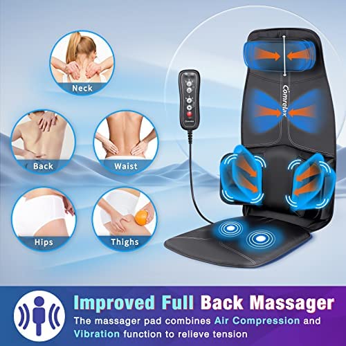 Back-Massager with Compaction and Vibration, Height-Adjustable Seat Massager, Massage Chair Pad for Neck Back Waist Hip, Chair Massager Cushion Helps Relieve Pain, Office or Home Use, Soft Leather