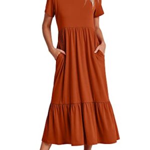 ANRABESS Women's Summer Casual Short Sleeve Crewneck Swing Dress Casual Flowy Tiered Maxi Beach Dress with Pockets 727zongse-S