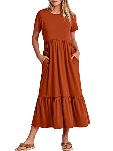 ANRABESS Women's Summer Casual Short Sleeve Crewneck Swing Dress Casual Flowy Tiered Maxi Beach Dress with Pockets 727zongse-S