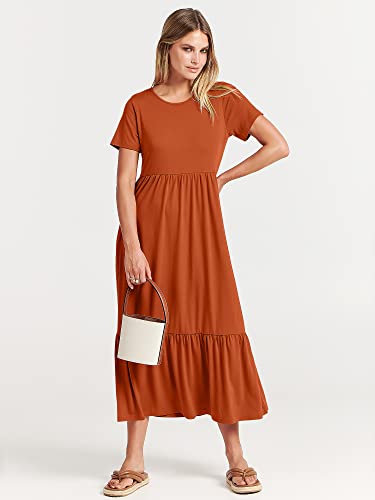 ANRABESS Women's Summer Casual Short Sleeve Crewneck Swing Dress Casual Flowy Tiered Maxi Beach Dress with Pockets 727zongse-S