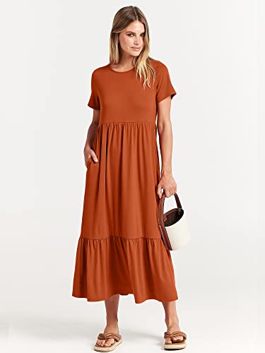 ANRABESS Women's Summer Casual Short Sleeve Crewneck Swing Dress Casual Flowy Tiered Maxi Beach Dress with Pockets 727zongse-S