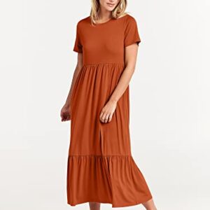 ANRABESS Women's Summer Casual Short Sleeve Crewneck Swing Dress Casual Flowy Tiered Maxi Beach Dress with Pockets 727zongse-S