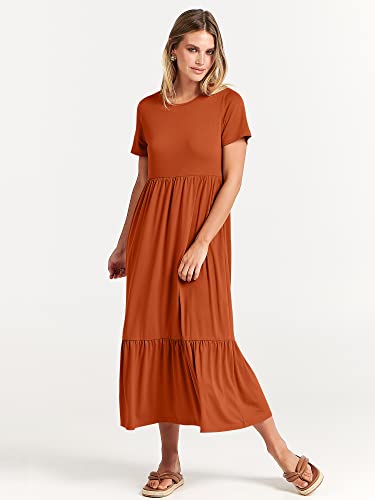 ANRABESS Women's Summer Casual Short Sleeve Crewneck Swing Dress Casual Flowy Tiered Maxi Beach Dress with Pockets 727zongse-S