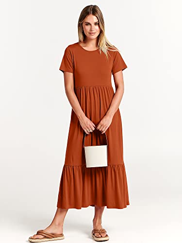 ANRABESS Women's Summer Casual Short Sleeve Crewneck Swing Dress Casual Flowy Tiered Maxi Beach Dress with Pockets 727zongse-S