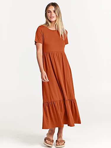 ANRABESS Women's Summer Casual Short Sleeve Crewneck Swing Dress Casual Flowy Tiered Maxi Beach Dress with Pockets 727zongse-S