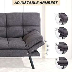 Opoiar Sofa Bed Couch Memory Foam Futon Bed Faux Leather Loveseat Sofa Convertible Modern Futon Couch Small Sleeper Sofa with Arm Rest, Metal Legs, Grey Futon Sofa Bed for Small Space