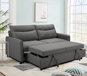 thsuper 75-inch queen size convertible sleeper sofa bed, comfortable pull-out futon loveseat, full love seat for rv small spaces, hide-a-bed fold out couch - grey