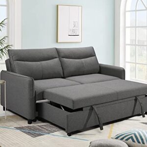 THSUPER 75-Inch Queen Size Convertible Sleeper Sofa Bed, Comfortable Pull-Out Futon Loveseat, Full Love Seat for RV Small Spaces, Hide-A-Bed Fold Out Couch - Grey