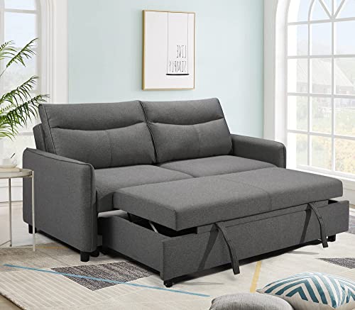 THSUPER 75-Inch Queen Size Convertible Sleeper Sofa Bed, Comfortable Pull-Out Futon Loveseat, Full Love Seat for RV Small Spaces, Hide-A-Bed Fold Out Couch - Grey