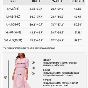 MEROKEETY Summer Dress for Women Elegant Smocked Short Puff Sleeve Floral Solid Midi Maxi Dresses,Pink,S