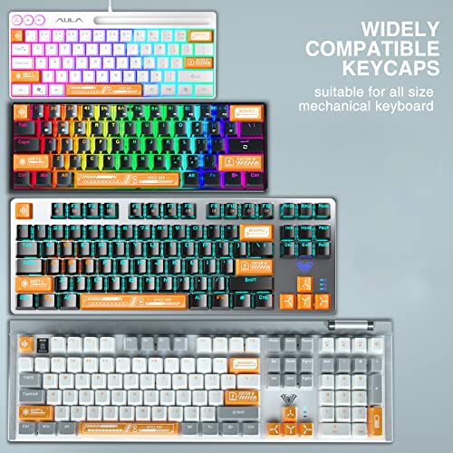 AULA PBT Keycaps, 10 Keys Dye-Sub Custom Keycaps Set for Cherry Gateron MX Switches Mechanical Keyboards, Fashion Cute Keyboard Keycaps (Orange)