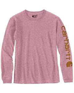 carhartt women's loose fit heavyweight long logo sleeve graphic t-shirt, foxglove snow heather, small