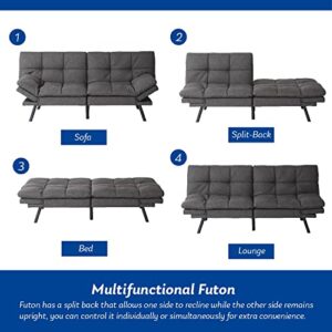 MLILY Memory Foam Futon Sofa Bed, Convertible Sofa Couch with Adjustable Backrest and Armrest, Modern Sleeper Couch Bed for Office, Living Room, Bedroom and Sitting Room, Grey