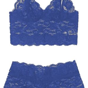 SweatyRocks Women's 2 Piece Lingerie Set Sheer Lace Cut Out Bra and Panty Teddy Lingerie Royal Blue L